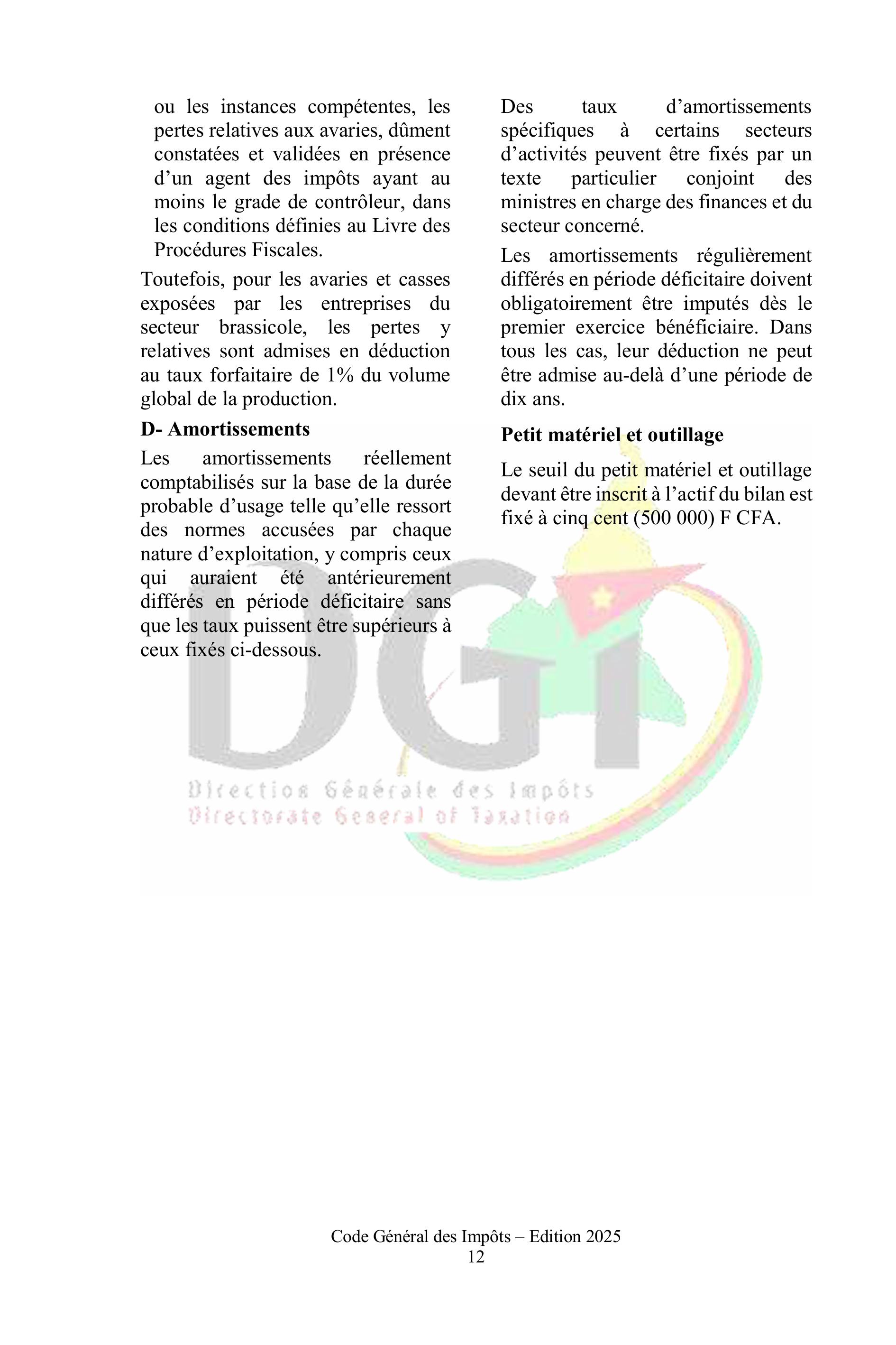 CODE GENERAL DES IMPOTS Mis à jour au 1er janvier 2025 | Direction Générale des Impôts (DGI)